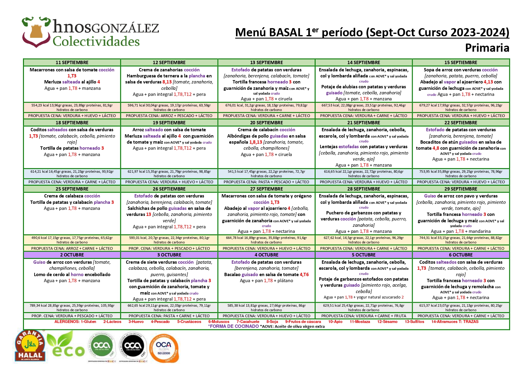 MENÚ COMEDOR SEPTIEMBRE – CEIP Giner de los Ríos